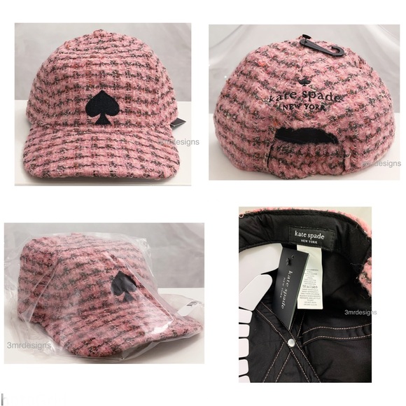 kate spade | Accessories | Nwt Kate Spade Black Spade Logo Pink Tweed ...
